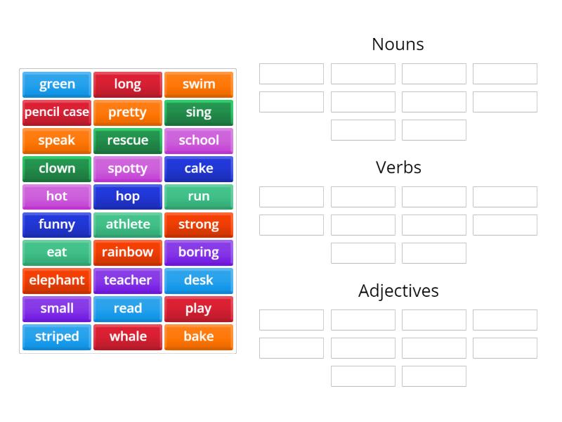 ESOL - Pre entry - Nouns, Verbs and Adjectives - Group sort