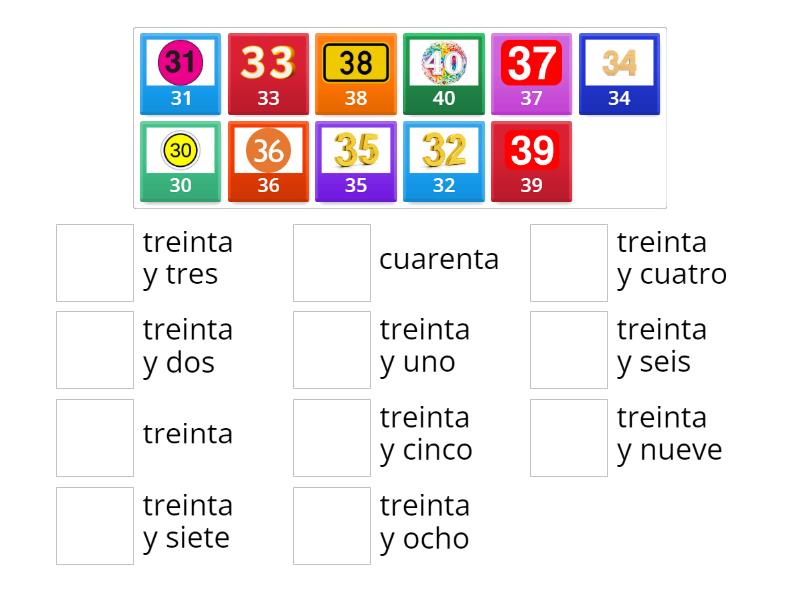 NUMEROS DEL 30 AL 40 - Match up