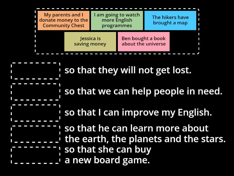 Book 6A Ch.2 Grammar in use 2 (so that) - Match up