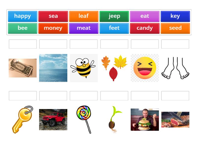 ea, ee, y, ey words - Match up