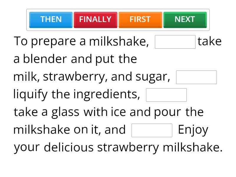 Recipe order linking words - Complete the sentence