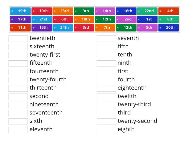 ordinal numbers - Match up