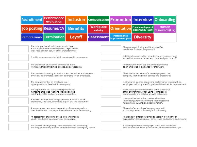 Human Resources Vocabulary - Match up