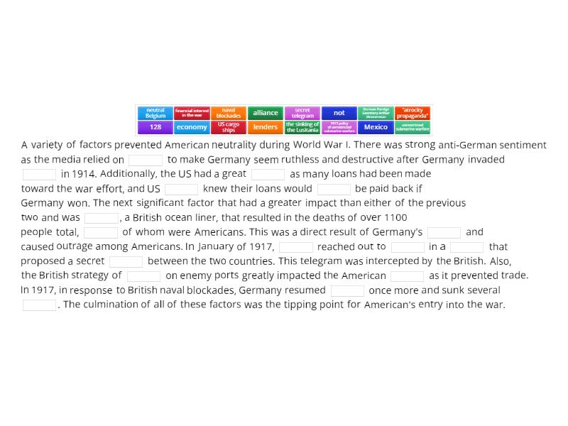 Unit 14 Possible WW1 Questions - Complete the sentence