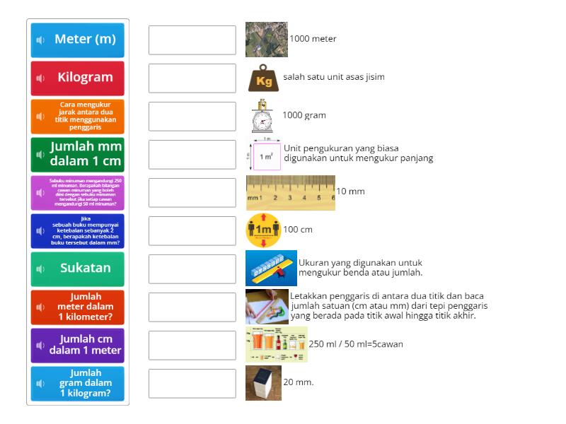 主题 5：Ukuran dan Sukatan (Soalan Aras Rendah) - Match up