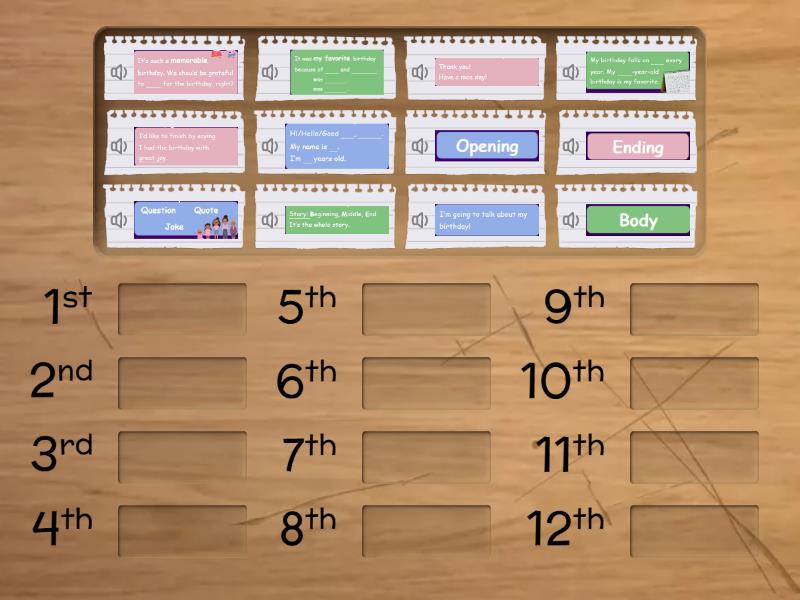 My Birthday - Speech - Rank order