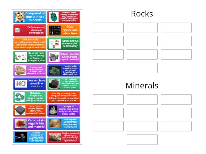 Rocks Vs. Minerals - Ordenar por grupo