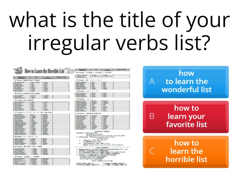 2023-2024 Focus on your irregular verbs list - Kuiz