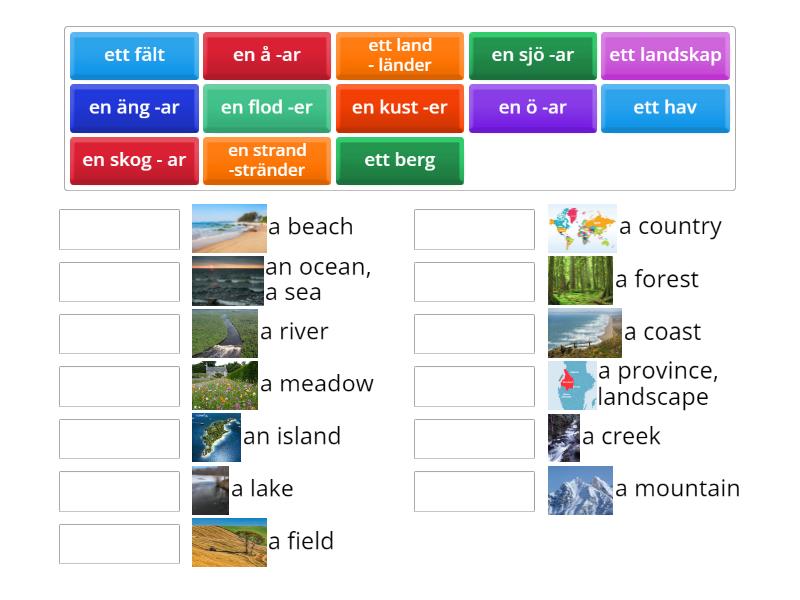Land and water vocabulary - Match up