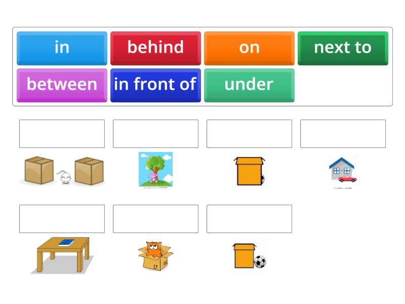 In/on/under/in front of/between/behind/next to - Une las parejas