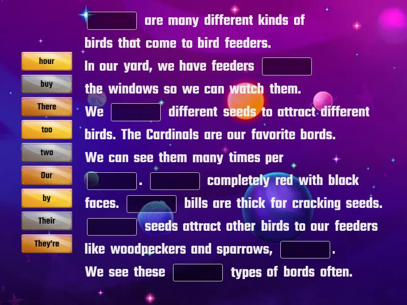 Homophones paragraph - Complete the sentence