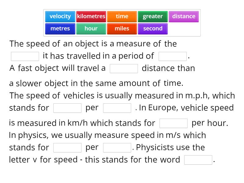 Speed, distance, and time 1 - Complete the sentence