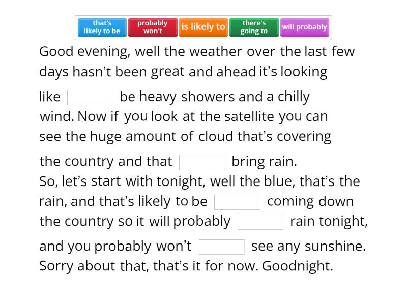 RMB1+ 6 Weather forecast - Complete the sentence