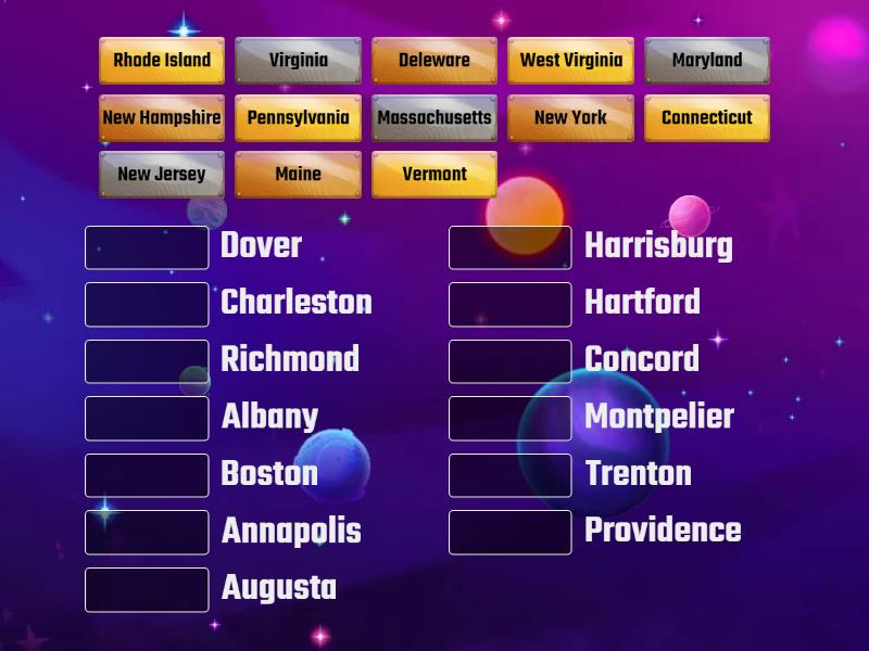 State Capitals (New England and Mid Atlantic Regions) - Match up