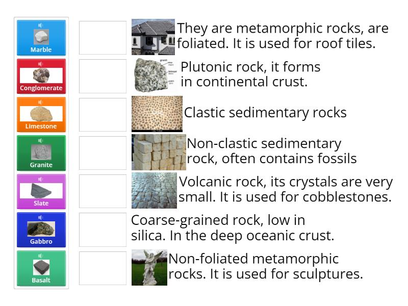 types of rocks - Match up