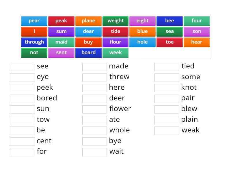 Spot the homophones! - Match up