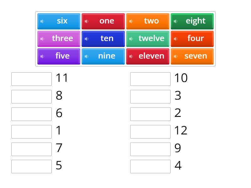 Match the Numbers 1-12 - Match up