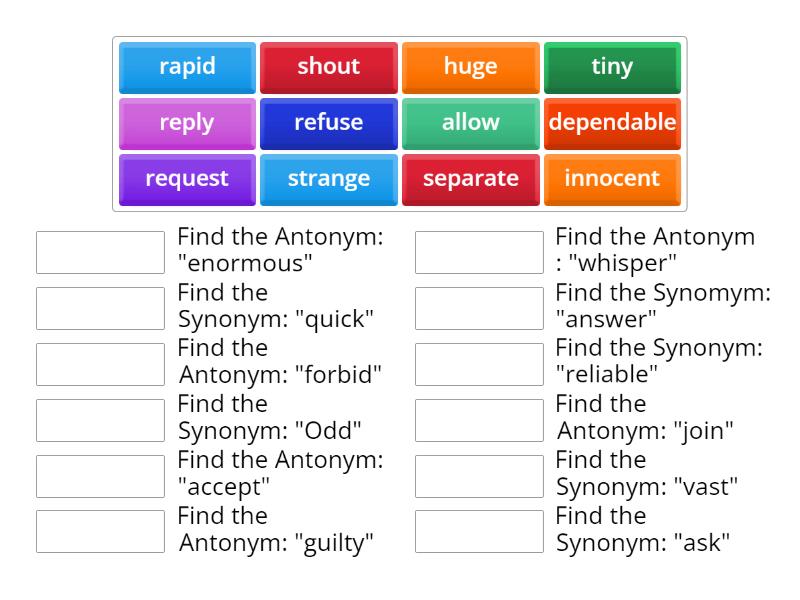 Antonyms and Synonyms - Match up