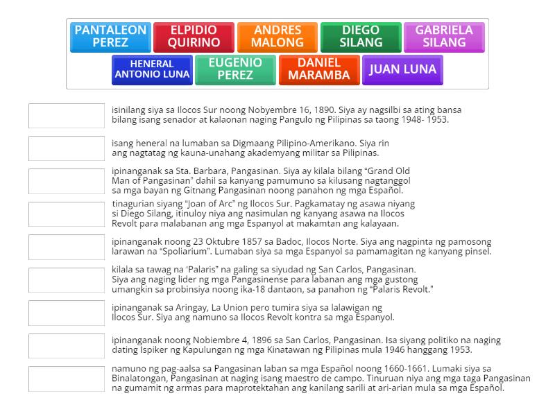 AP3- MGA BAYANI NG REHIYON - Match up