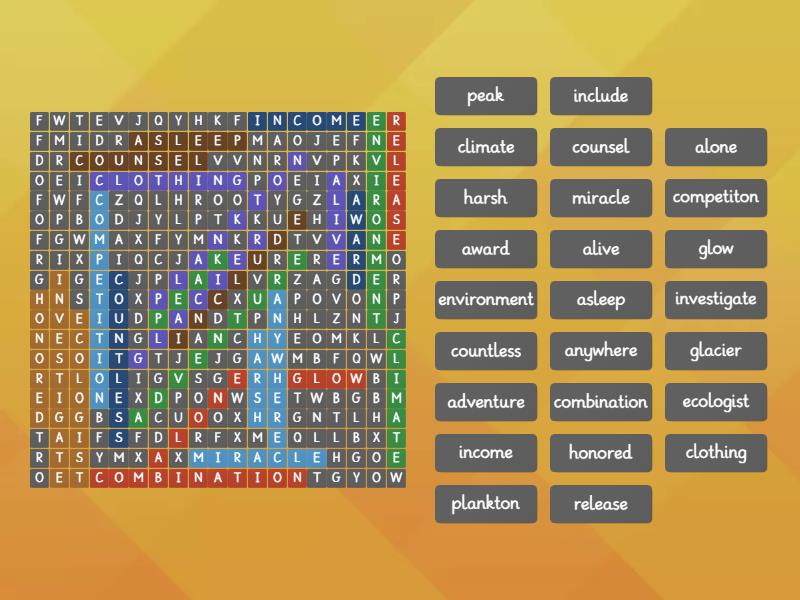 grade :3 Wonderful nature - Wordsearch