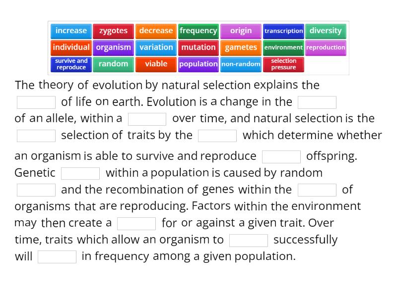 Evolution sentence fill - Complete the sentence