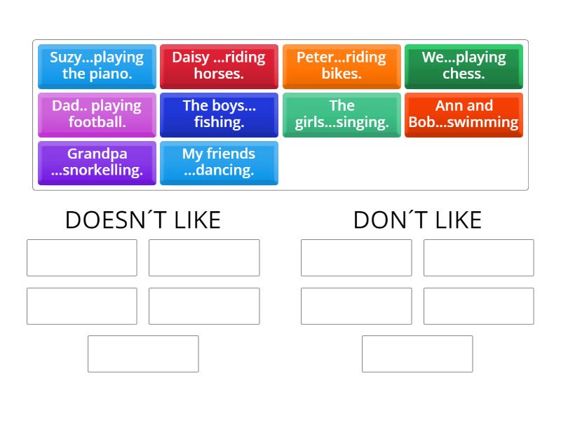 DON´T LIKE OR DOESN´T LIKE - Group sort