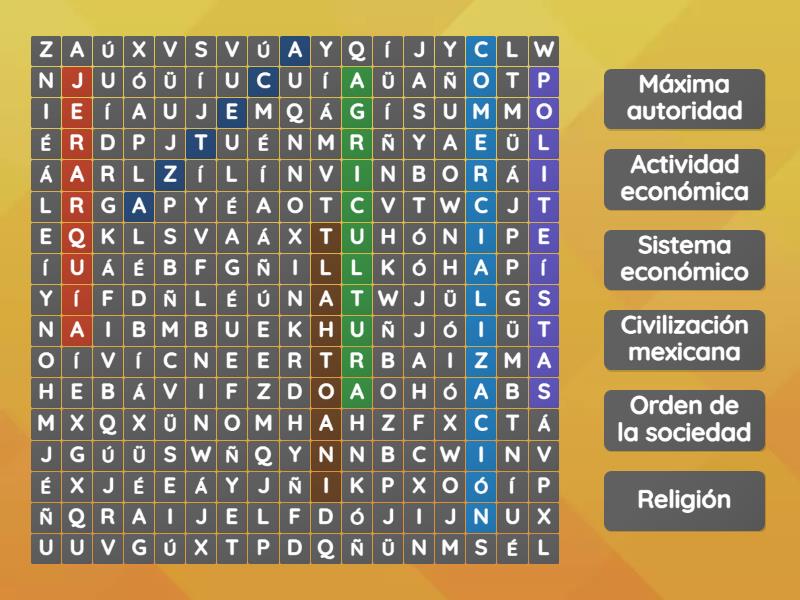 Civilización Azteca - Sopa de letras