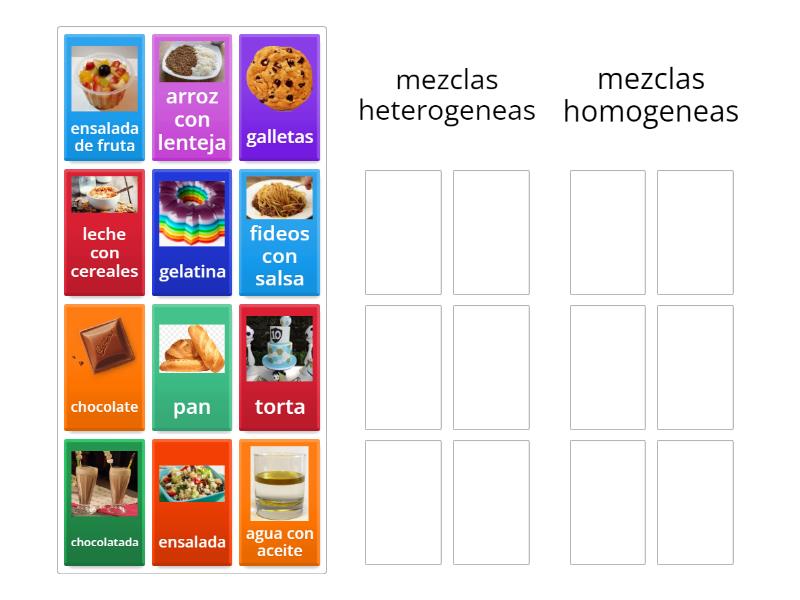 mezclas heterogeneas y homogeneas - Ordenar por grupo