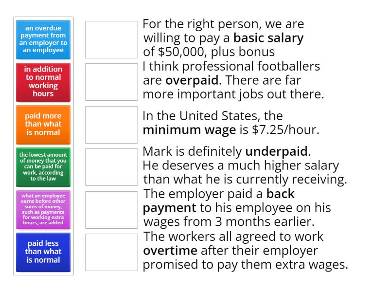 Salary and pay - Vocabulary 3 - Match up