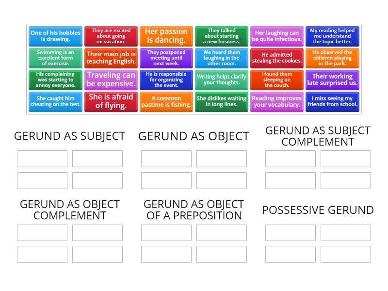 GERUNDS DIFFERENT USES - Group sort