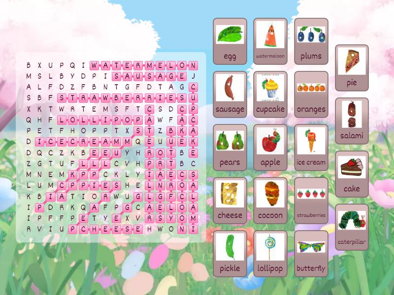 Word search - The Very Hungry Caterpillar - MEIE - Wordsearch
