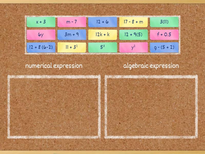 Algebra Vocabulary: Numerical Expression/Algebraic Expression - Categorize