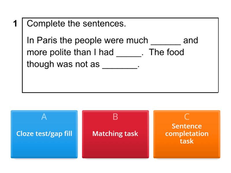 TKT Assessment types and tasks activity 1 - Quiz