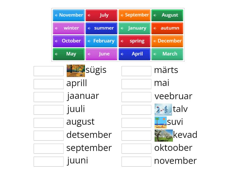 Months and seasons - vocabulary - Match up