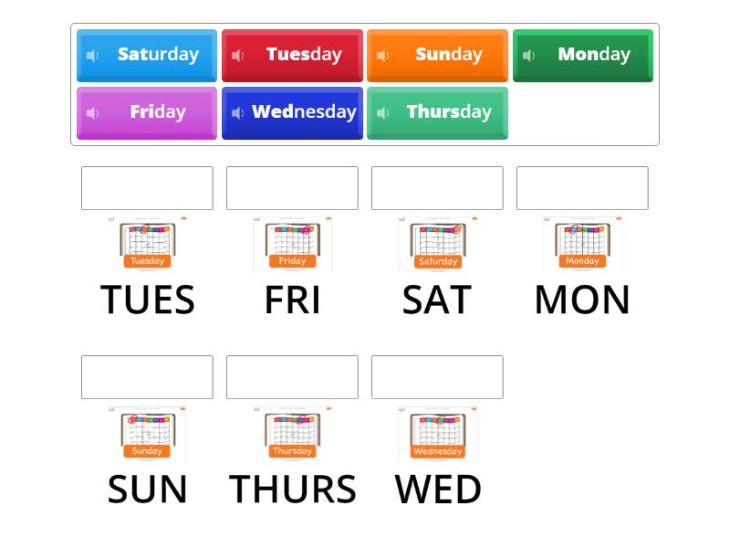 Days of the week - Match up