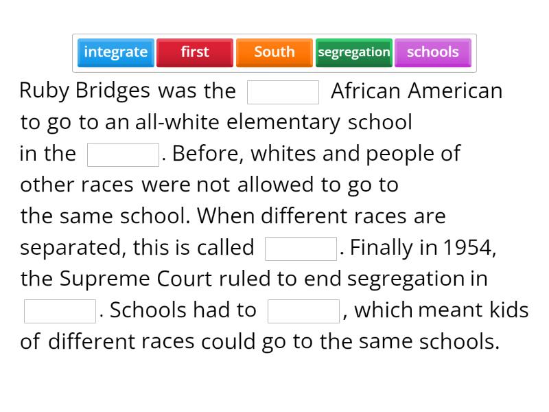 Ruby Bridges Fill-In - Complete the sentence
