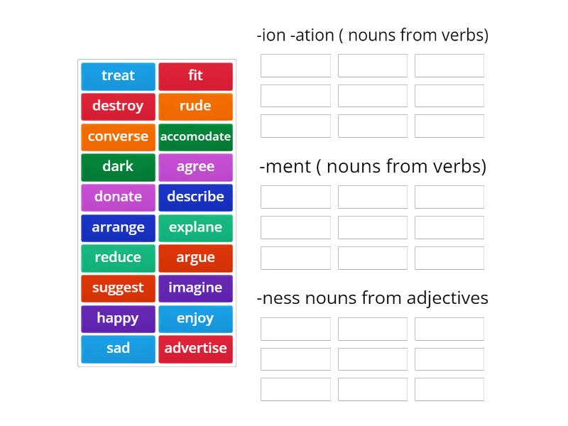 NOUNS SUFFIXES PREINTERMEDIATE - Group sort