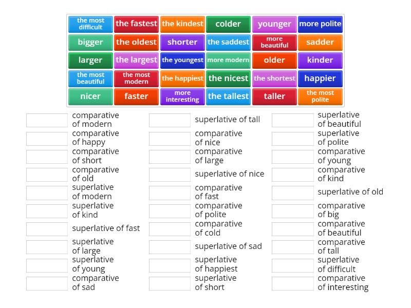 Mitchell ADJECTIVES: comparative and superlative - Match up