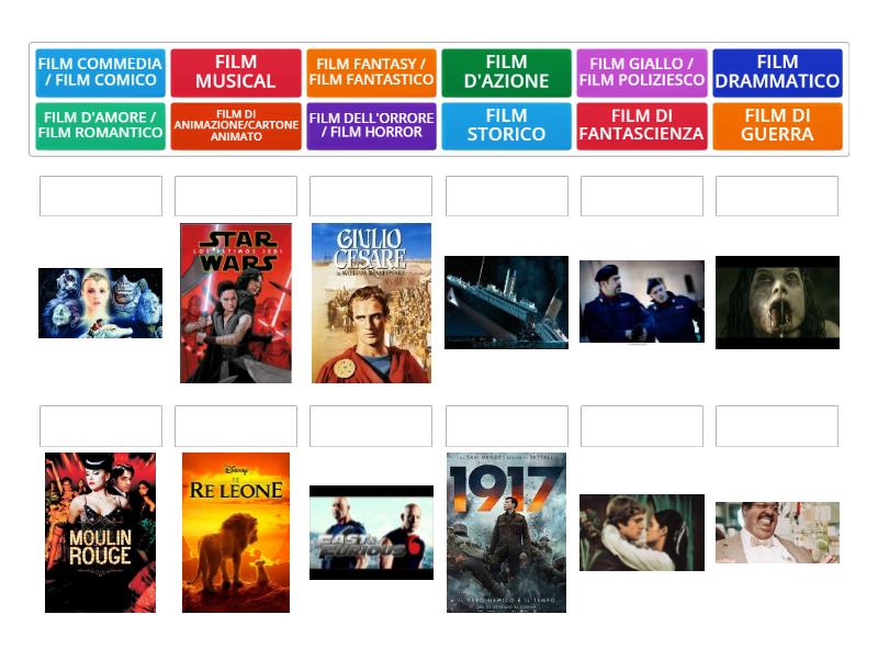 GENERI DI FILM - CINEMA (LESSICO ITALIANO) - Сопоставить