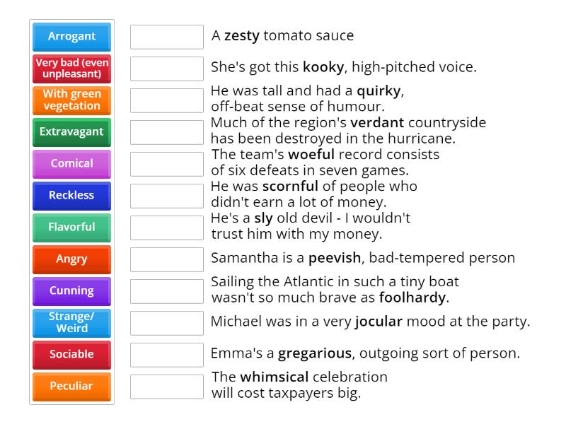 Adjectives to Use in a Narrative - Une las parejas