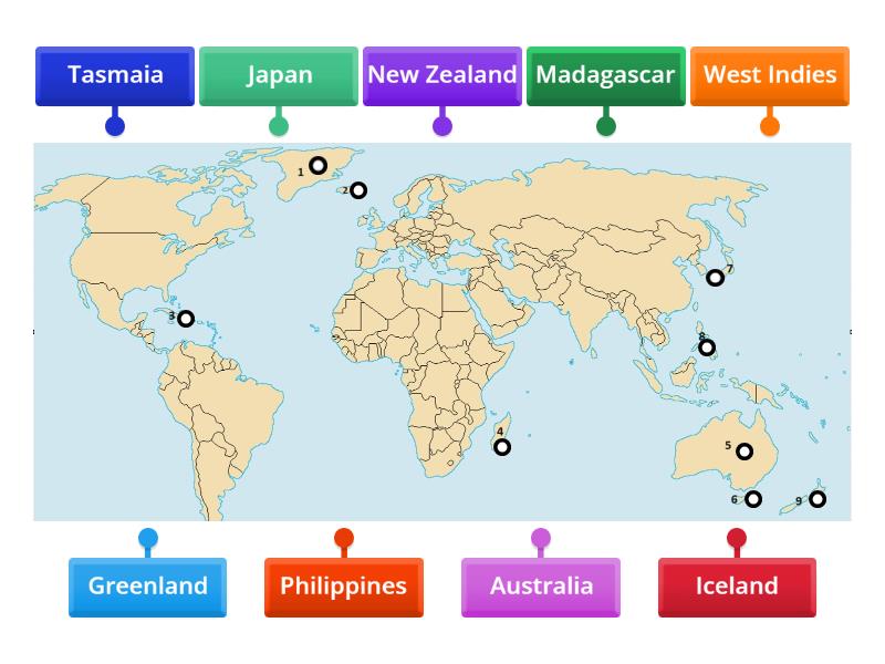 Map Quiz on Islands - Labelled diagram