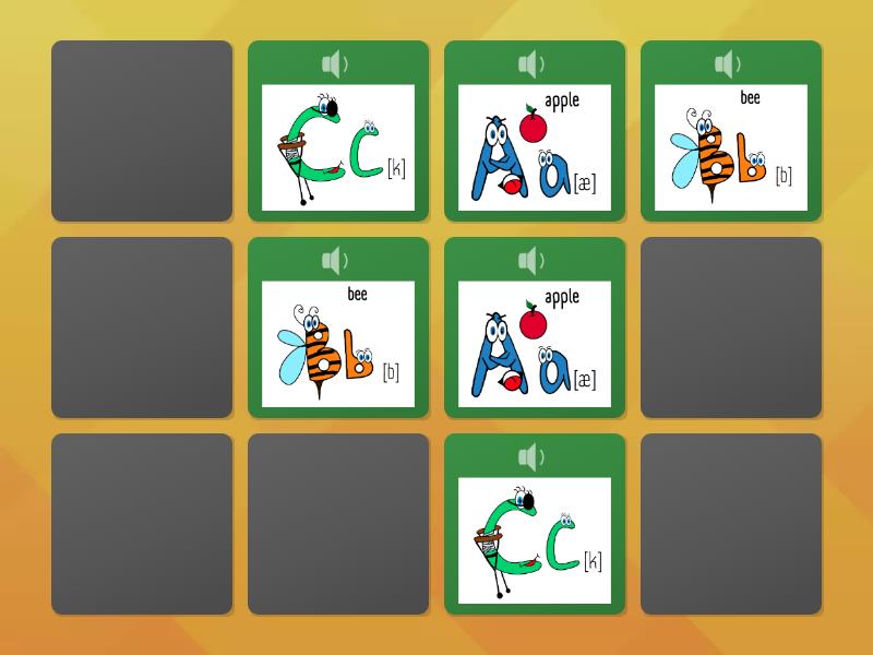 MEMORY: Alphabet cards A-C and numbers 1-3 - Matching pairs