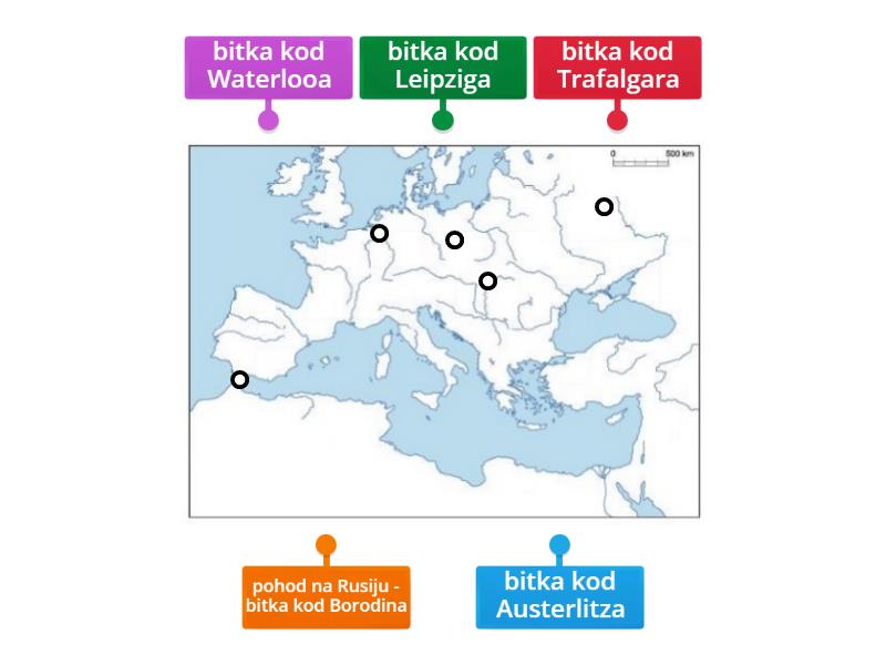 Na karti Europe označi najvažnije Napoleonove bitke! - Labelled diagram