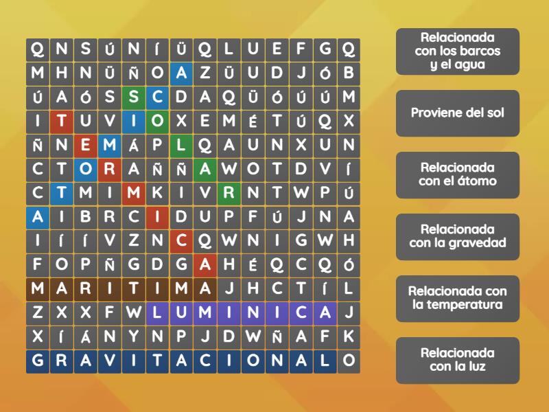 TIPOS DE ENERGIA - Sopa de letras