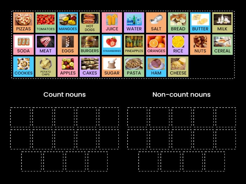 Food: Count and non-count nouns - 2nd Adol Junior - Group sort