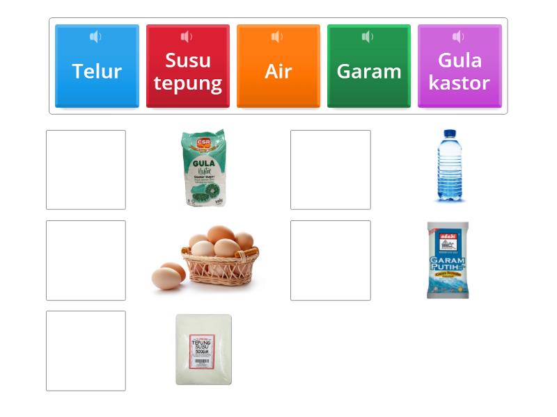 Padankan gambar bahan membuat donat di bawah dengan jawapan yang betul ...