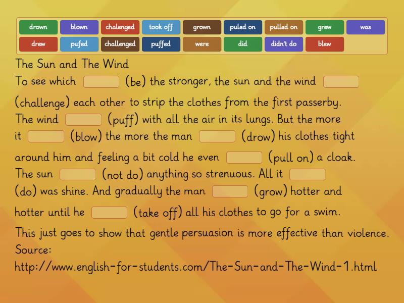 Past simple tense. Choose the correct past simple tense forms ...