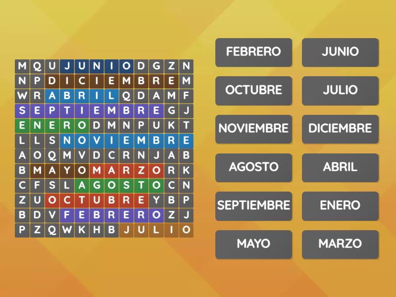 LOS MESES DEL AÑO sopa de letras - Wordsearch