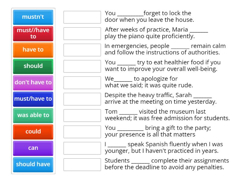 Modal verbs recap - Match up