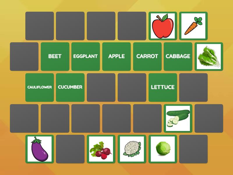 Fruits and Vegetables - Memory Game - Matching pairs